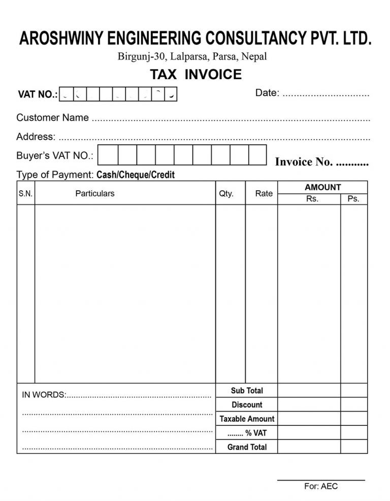 Vat Bill Sample Nepal - New Invoice